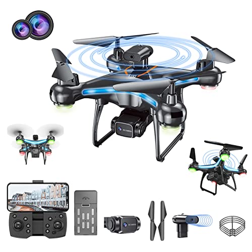 Qiopertar Drone with 4K Dual HD FPV Camera Optical Fl-ow Localization Remote Control with Altitude Hold Headless Mode One Key Start Speed Toys Gifts for Boys Girls