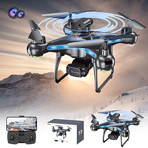 Qiopertar Drone with 4K Dual HD FPV Camera Optical Fl-ow Localization Remote Control with Altitude Hold Headless Mode One Key Start Speed Toys Gifts for Boys Girls