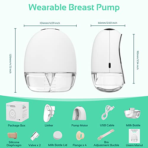 Wearable Breast Pump Hands Free, FITCONN Portable Electric Double Breast Pump with 4 Modes & 9 Levels Adjustable Painless Strong Suction Power, LCD Display, Low Noise & Memory Function, 16-24mm Flange