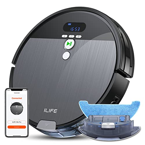 ILIFE Robot Vacuum and Mop Combo - 2000Pa Strong Suction Robotic Vacuum Cleaner with LCD Display - 750ML Dustbin Smart App Automatic Vacuum Cleaner Robot for Carpet Hardwood Floors Pet Hair (V8s Pro)