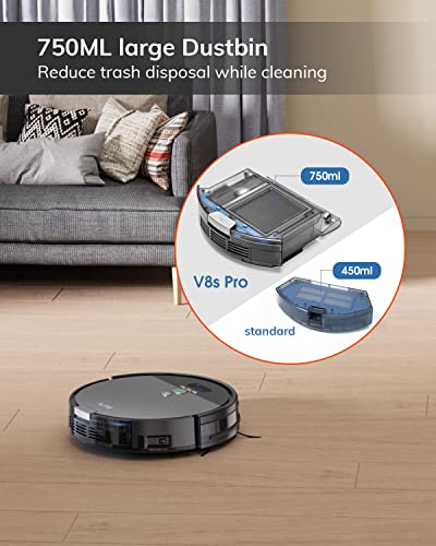 ILIFE Robot Vacuum and Mop Combo - 2000Pa Strong Suction Robotic Vacuum Cleaner with LCD Display - 750ML Dustbin Smart App Automatic Vacuum Cleaner Robot for Carpet Hardwood Floors Pet Hair (V8s Pro)