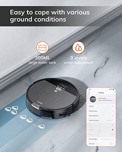 ILIFE Robot Vacuum and Mop Combo - 2000Pa Strong Suction Robotic Vacuum Cleaner with LCD Display - 750ML Dustbin Smart App Automatic Vacuum Cleaner Robot for Carpet Hardwood Floors Pet Hair (V8s Pro)