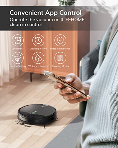 ILIFE Robot Vacuum and Mop Combo - 2000Pa Strong Suction Robotic Vacuum Cleaner with LCD Display - 750ML Dustbin Smart App Automatic Vacuum Cleaner Robot for Carpet Hardwood Floors Pet Hair (V8s Pro)