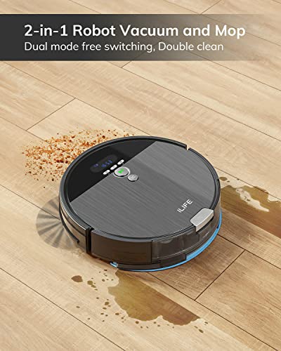 ILIFE Robot Vacuum and Mop Combo - 2000Pa Strong Suction Robotic Vacuum Cleaner with LCD Display - 750ML Dustbin Smart App Automatic Vacuum Cleaner Robot for Carpet Hardwood Floors Pet Hair (V8s Pro)