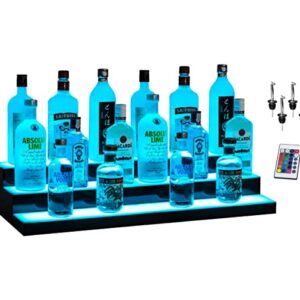 Boss Premium® BarUSA™ 28 Inch 3-Step LED Lighted Bar Shelf Display Liquor Bottle Alcohol Whiskey Shelves Rack Stand Tray Units for Home Bar Living Room Accessories and Decor - Designed in USA