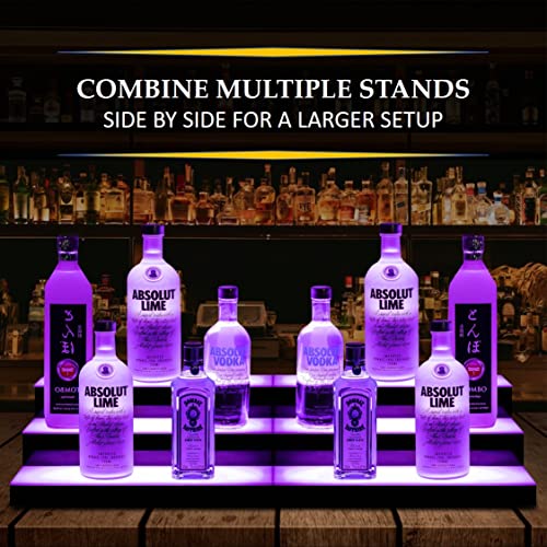 Boss Premium® BarUSA™ 28 Inch 3-Step LED Lighted Bar Shelf Display Liquor Bottle Alcohol Whiskey Shelves Rack Stand Tray Units for Home Bar Living Room Accessories and Decor - Designed in USA