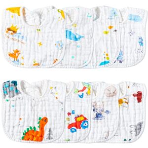 2ooya 8pcs snap muslin cotton baby bibs infants feeding bib adjustable machine washable burp cloths unisex drool bibs keepsake gift for drooling feeding eating teething