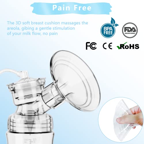 Double Electric Breast Pump, Pain Free Breastfeeding Pump with 3 Modes and 4 Levels, Portable Rechargeable Breast Pumps for Travel, Home, Driving & Office