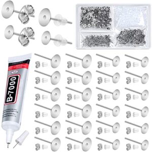 jewelry glue with earring posts,1002pcs stainless steel earring posts with butterfly and rubber earring backs, hypoallergenic stud earring posts with glue for jewelry making diy earring kit