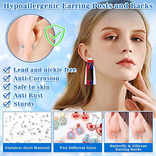 Jewelry Glue with Earring Posts,1002Pcs Stainless Steel Earring Posts with Butterfly and Rubber Earring Backs, Hypoallergenic Stud Earring Posts with Glue for Jewelry Making DIY Earring Kit