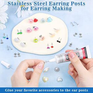 Jewelry Glue with Earring Posts,1002Pcs Stainless Steel Earring Posts with Butterfly and Rubber Earring Backs, Hypoallergenic Stud Earring Posts with Glue for Jewelry Making DIY Earring Kit