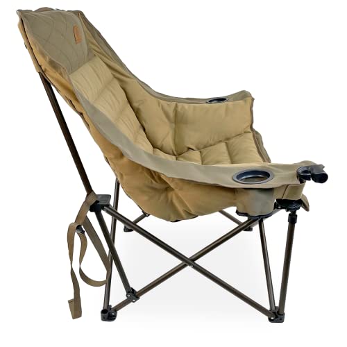 Black Sierra XL Padded Oversize Camping Chair, Heavy Duty Folding Chair W/Cup Holder and Carry Bag, Foldable Outdoor Furniture, Heavy Duty Lawn Chair Support 400 lbs (Traditions Tan)