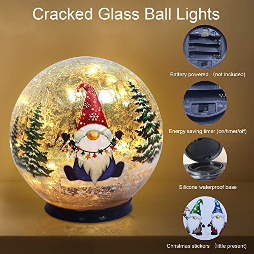 PHITRIC Garden Outdoor Decor Lights, 4 Inch Cracked Glass Ball Light Yard Decor with Timer, Upgraded Weatherproof Warm White LED Globe Lights for Outdoor Decor Pathway Patio Yard Lawn Party