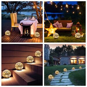 PHITRIC Garden Outdoor Decor Lights, 4 Inch Cracked Glass Ball Light Yard Decor with Timer, Upgraded Weatherproof Warm White LED Globe Lights for Outdoor Decor Pathway Patio Yard Lawn Party