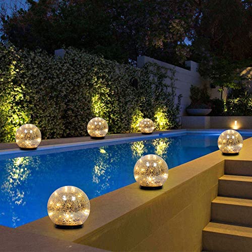 PHITRIC Garden Outdoor Decor Lights, 4 Inch Cracked Glass Ball Light Yard Decor with Timer, Upgraded Weatherproof Warm White LED Globe Lights for Outdoor Decor Pathway Patio Yard Lawn Party