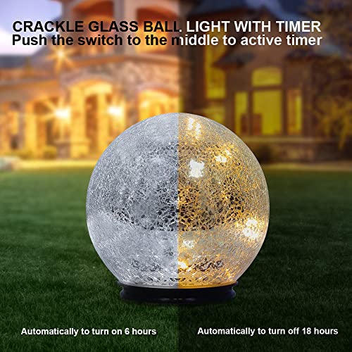 PHITRIC Garden Outdoor Decor Lights, 4 Inch Cracked Glass Ball Light Yard Decor with Timer, Upgraded Weatherproof Warm White LED Globe Lights for Outdoor Decor Pathway Patio Yard Lawn Party