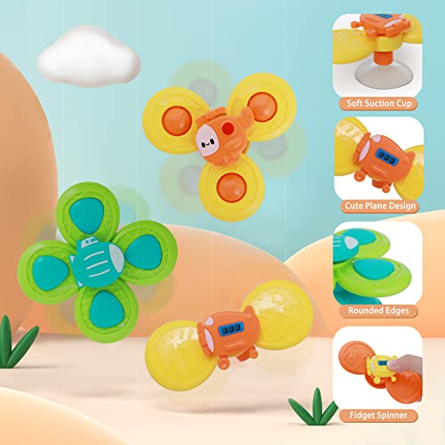 Cuterabit 3PCS Baby Spinners with Suction Cups, High Chair Baby Toys, Spinners for Babies, Bath Toys for Toddlers 18 Months, 2, 3 Years Old Boys and Girls