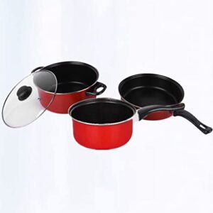 DOITOOL 3pcs Kitchen Nonstick Cookware Sets Pots and Pans Cooking Set with Saucepans Frying Pans Oven Pot with Lids for Soup Pasta Stockpot