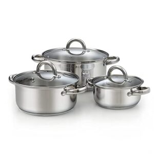 cook n home sauce pot stainless steel stockpot with glass lid, basic saucier casserole pan set, 6-piece