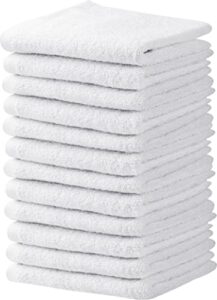 towel and linen mart white salon towels, pack of 12 (not bleach proof, 16 x 27 inches) highly absorbent towels for hand, salon, gym, beauty, spa, and home hair care (white)