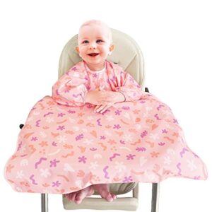 aijoo all-in-one coverall bib, baby feeding bibs, long sleeve, blw bibs covers baby and high chair (pink flower)