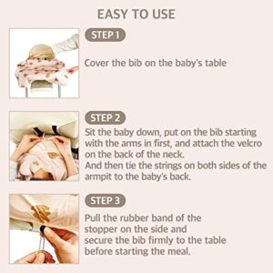 Aijoo All-in-one Coverall Bib, Baby Feeding Bibs, Long Sleeve, BLW Bibs Covers baby and high chair (Pink Flower)