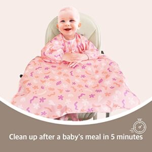 Aijoo All-in-one Coverall Bib, Baby Feeding Bibs, Long Sleeve, BLW Bibs Covers baby and high chair (Pink Flower)