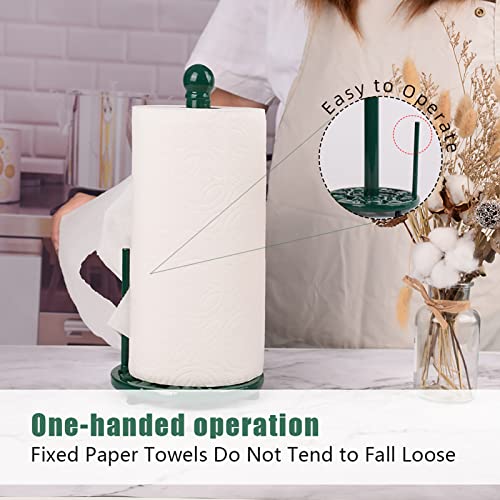 MINLUFUL Cast Iron Paper Towel Holder, Vintage Chic Pumpkin Pattern Weighted Base Roll Paper Towel Holder Stand for Kitchen Bathroom Countertops, Green