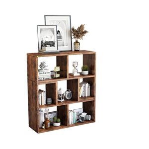 MIN WIN 7 Cube Storage Organizer,3 Tier Wood Bookshelf Free Combination Cubby Bookcase Open Standing Book Shelving Cabinet Display Cube Shelves Compartments for Study Living Room Office,Antique