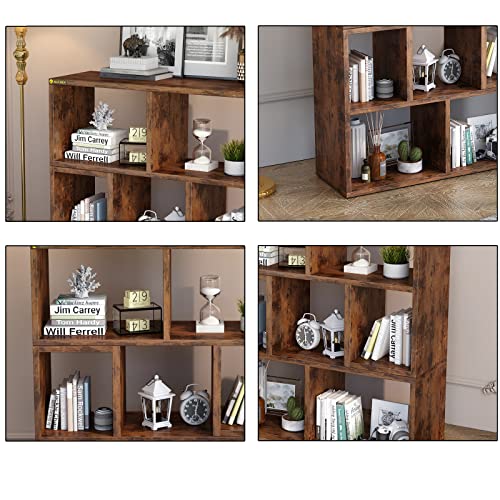 MIN WIN 7 Cube Storage Organizer,3 Tier Wood Bookshelf Free Combination Cubby Bookcase Open Standing Book Shelving Cabinet Display Cube Shelves Compartments for Study Living Room Office,Antique