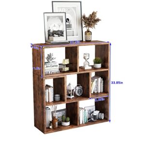 MIN WIN 7 Cube Storage Organizer,3 Tier Wood Bookshelf Free Combination Cubby Bookcase Open Standing Book Shelving Cabinet Display Cube Shelves Compartments for Study Living Room Office,Antique