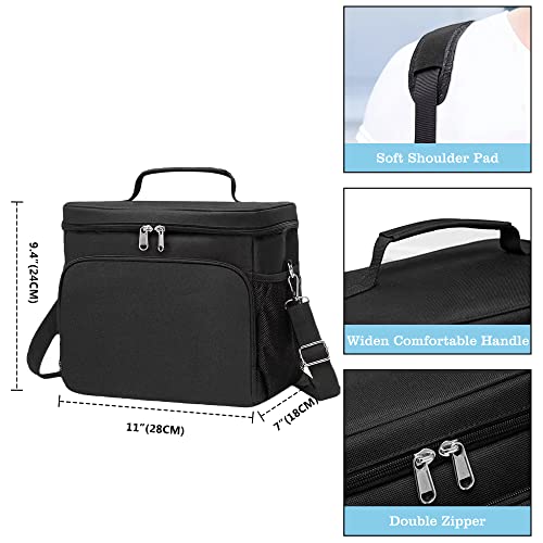 Hydro2Go Insulated Lunch Bag Women, Lunch box for Men with Adjustable Shoulder Strap, Leakproof Lunch Box Lunch Bag for Work, Picnic, Camping, Cooler, Black