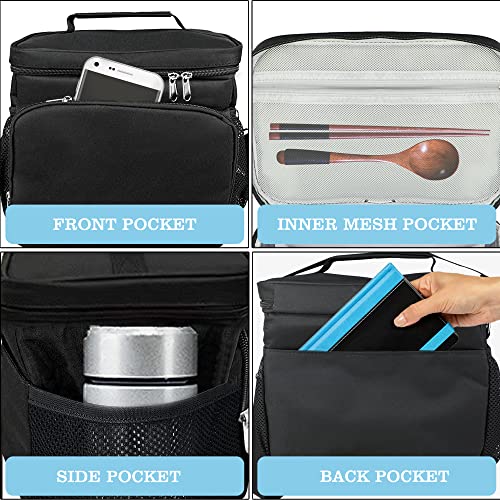 Hydro2Go Insulated Lunch Bag Women, Lunch box for Men with Adjustable Shoulder Strap, Leakproof Lunch Box Lunch Bag for Work, Picnic, Camping, Cooler, Black