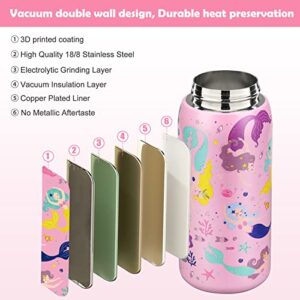 Kids Insulated Water Bottle with Straw for Toddler 2PCS 12OZ and 15OZ Stainless Steel Double Wall Vacuum Water Bottle Set Keep Hot Cold BPA Free and Leakproof Suitable Boys Girls for School, Travel