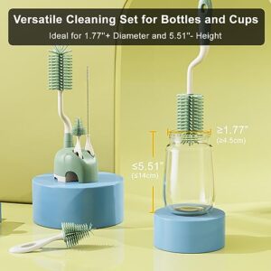 ePiiChua Silicone Bottle Brush Set with Stand, 360° Rotating Silicone Bottle Cleaning Brush Cleaner Set, Long Handle 3 in 1 Multipurpose Silicone Baby Bottle Gap Cap Cleaner Brush (Green)