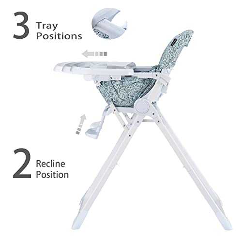 Pamo Babe Baby High Chair Foldable Highchair with Adjustable Seat, Foot-Support and Tray, Removable Open Tray Wipeable Seat Pad (Green)