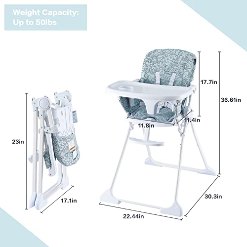 Pamo Babe Baby High Chair Foldable Highchair with Adjustable Seat, Foot-Support and Tray, Removable Open Tray Wipeable Seat Pad (Green)