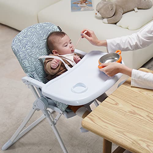 Pamo Babe Baby High Chair Foldable Highchair with Adjustable Seat, Foot-Support and Tray, Removable Open Tray Wipeable Seat Pad (Green)