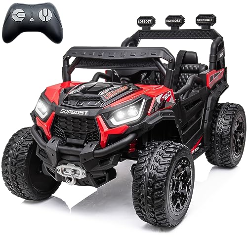 sopbost 2023 Kids Ride On Car 24V Battery Powered 4 Wheeler 2x2/4x4 Motorized Ride On UTV with Parent Remote Ride On Toys, 4 Spring Absorbers, Red