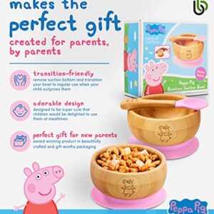 Peppa Pig Suction Bowl for Baby – Bamboo Baby Bowl and Spoon Set with Removable Silicone Suction Cup for Kids | 12oz | Non-Toxic | Cool to The Touch | Ideal for Baby-Led Weaning (Peppa Pig)