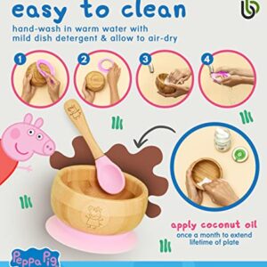 Peppa Pig Suction Bowl for Baby – Bamboo Baby Bowl and Spoon Set with Removable Silicone Suction Cup for Kids | 12oz | Non-Toxic | Cool to The Touch | Ideal for Baby-Led Weaning (Peppa Pig)