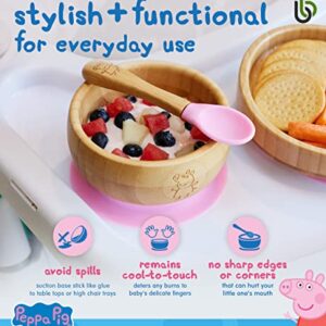 Peppa Pig Suction Bowl for Baby – Bamboo Baby Bowl and Spoon Set with Removable Silicone Suction Cup for Kids | 12oz | Non-Toxic | Cool to The Touch | Ideal for Baby-Led Weaning (Peppa Pig)