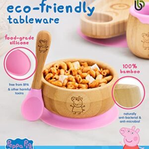 Peppa Pig Suction Bowl for Baby – Bamboo Baby Bowl and Spoon Set with Removable Silicone Suction Cup for Kids | 12oz | Non-Toxic | Cool to The Touch | Ideal for Baby-Led Weaning (Peppa Pig)