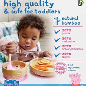 Peppa Pig Suction Bowl for Baby – Bamboo Baby Bowl and Spoon Set with Removable Silicone Suction Cup for Kids | 12oz | Non-Toxic | Cool to The Touch | Ideal for Baby-Led Weaning (Peppa Pig)