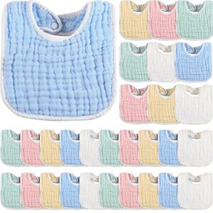 30 pcs muslin baby bibs muslin cotton bibs for baby girls and boys, baby bandana drool bibs absorbent newborn teething bibs 6 layers muslin bibs with snap button for infant teething and drooling