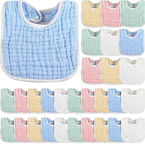 30 Pcs Muslin Baby Bibs Muslin Cotton Bibs for Baby Girls and Boys, Baby Bandana Drool Bibs Absorbent Newborn Teething Bibs 6 Layers Muslin Bibs with Snap Button for Infant Teething and Drooling