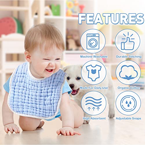 30 Pcs Muslin Baby Bibs Muslin Cotton Bibs for Baby Girls and Boys, Baby Bandana Drool Bibs Absorbent Newborn Teething Bibs 6 Layers Muslin Bibs with Snap Button for Infant Teething and Drooling