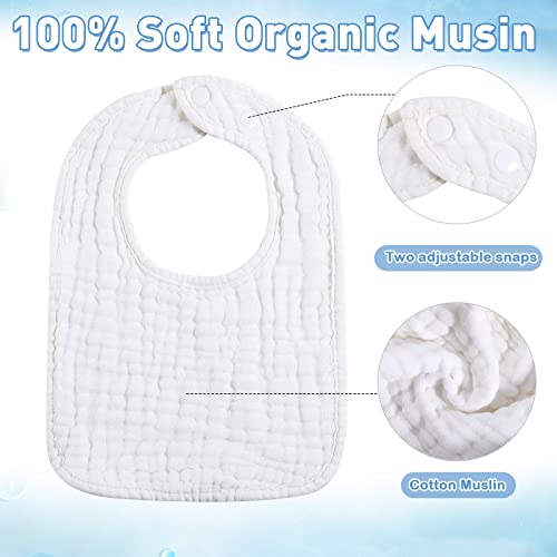 30 Pcs Muslin Baby Bibs Muslin Cotton Bibs for Baby Girls and Boys, Baby Bandana Drool Bibs Absorbent Newborn Teething Bibs 6 Layers Muslin Bibs with Snap Button for Infant Teething and Drooling