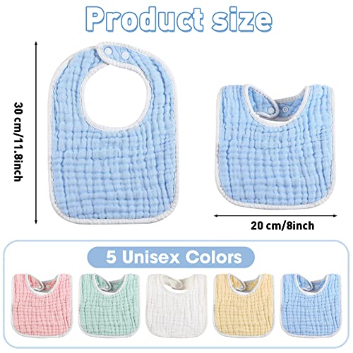 30 Pcs Muslin Baby Bibs Muslin Cotton Bibs for Baby Girls and Boys, Baby Bandana Drool Bibs Absorbent Newborn Teething Bibs 6 Layers Muslin Bibs with Snap Button for Infant Teething and Drooling