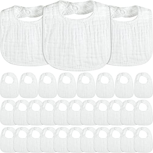 50 Pack White Muslin Bibs for Baby Girl Boy Drool Bibs Bulk, Adjustable Cotton Bibs Soft Absorbent Bandana Bibs for Newborn Toddlers Infants Teething